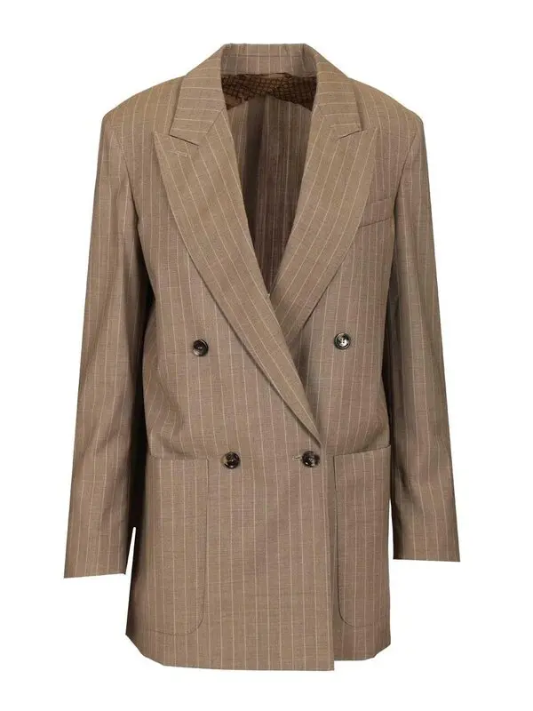 Max Mara Oversized Virgin Wool Double-breasted Pinstripe Blazer - Brown