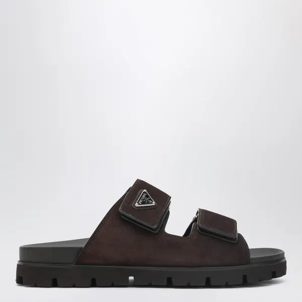 Prada Strappy Sandals In Dark Suede Leather - Brown