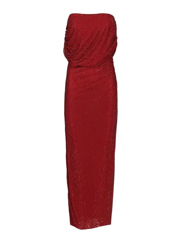 SELF-PORTRAIT Rhinestone Drape Midi Dress - Multicolor