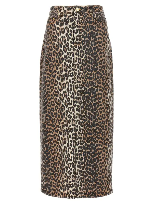 GANNI Animal Print Long Skirt - Brown
