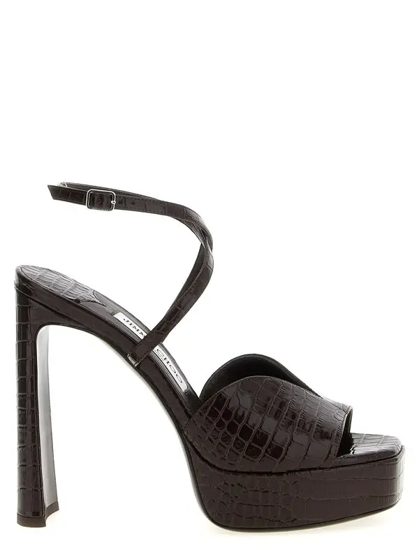 JIMMY CHOO Karli Crocodile-print Leather Platform Sandals - Brown
