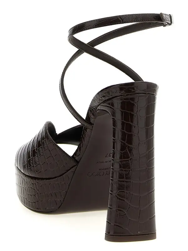 JIMMY CHOO Karli Crocodile-print Leather Platform Sandals - Brown