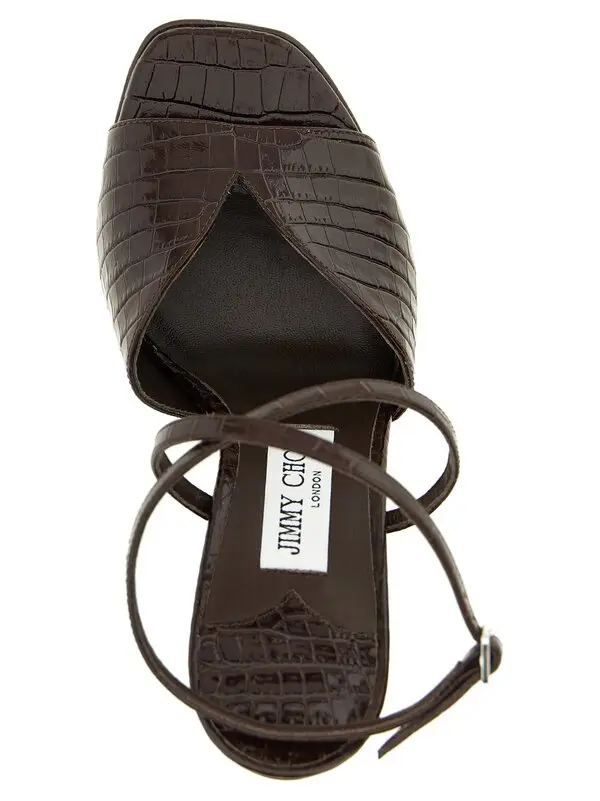 JIMMY CHOO Karli Crocodile-print Leather Platform Sandals - Brown