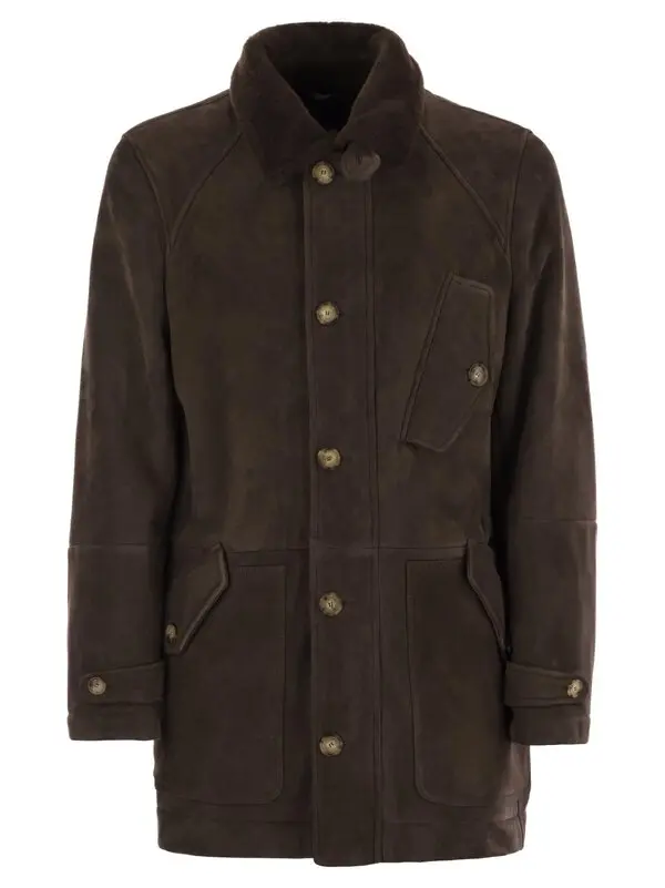 Brunello Cucinelli Tone-on-tone Suede Shearling Coat - Brown