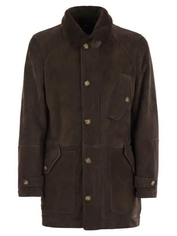 Brunello Cucinelli Tone-on-tone Suede Shearling Coat - Brown
