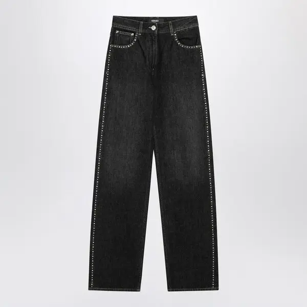 Versace Studded Crystal-embellished Denim Jeans - Black