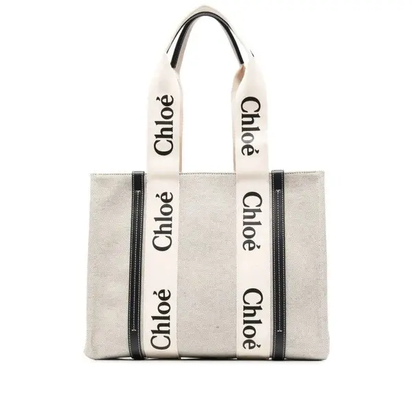 Chloé Leather Trim Cotton Tote Bag