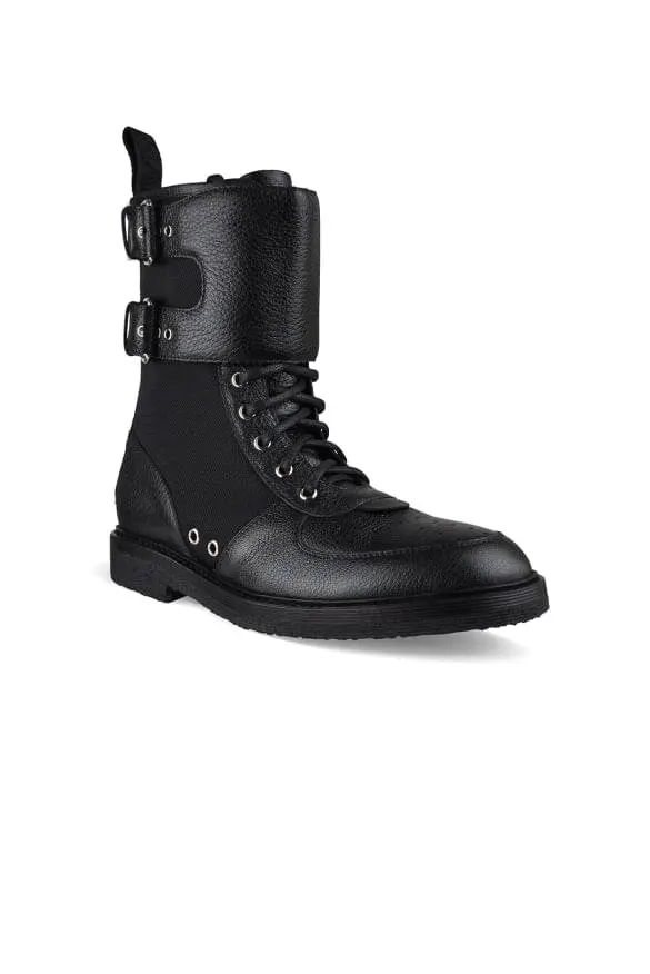 Balmain Leather And Canvas Combat Boots