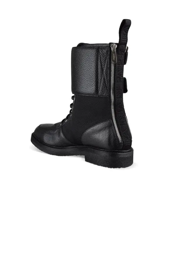 Balmain Leather And Canvas Combat Boots