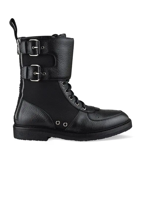 Balmain Leather And Canvas Combat Boots - Black