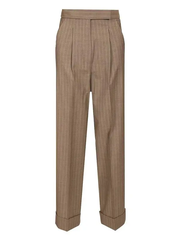 Max Mara Pinstriped Virgin Wool Trousers - Brown