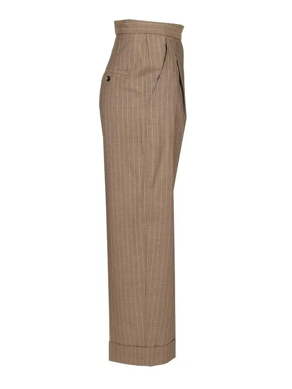 Max Mara Pinstriped Virgin Wool Trousers - Brown