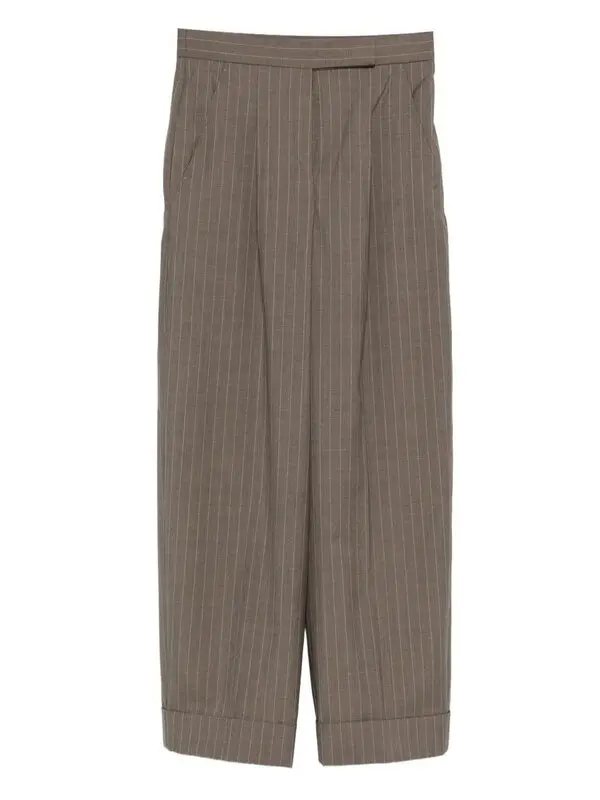 Max Mara Pinstriped Virgin Wool Trousers - Brown