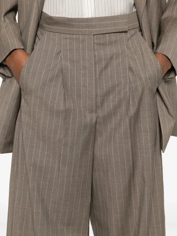 Max Mara Pinstriped Virgin Wool Trousers - Brown