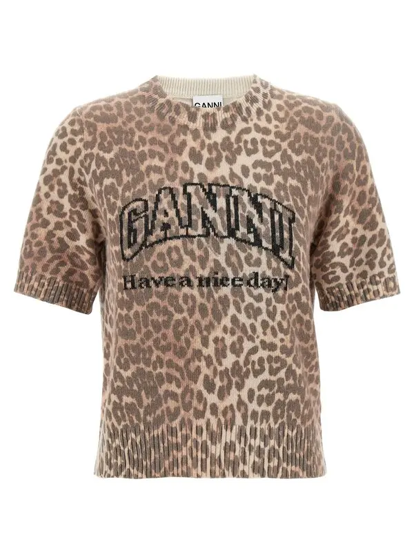 GANNI Leopard Wool Mix' T-shirt