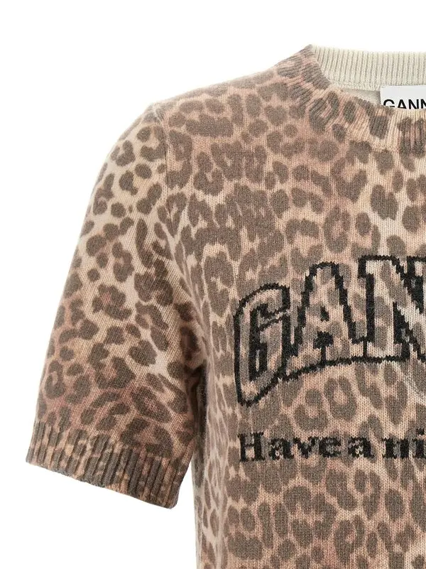 GANNI Leopard Wool Mix' T-shirt