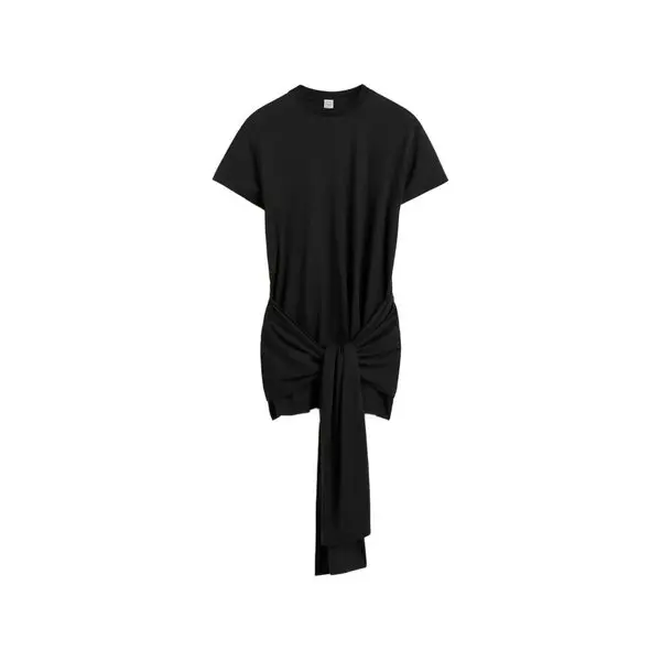 TOTEME Cotton Crew Neck Draped Short Sleeve T-shirt - Black
