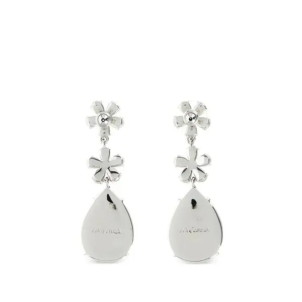 SELF-PORTRAIT Crystal Floral Motif Drop Earrings - Silver