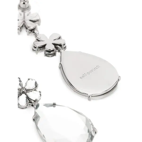 SELF-PORTRAIT Crystal Floral Motif Drop Earrings - Silver
