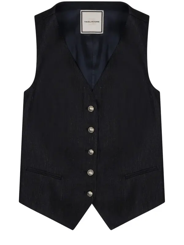 Tagliatore Linen Blend Buttoned Vest - Blue