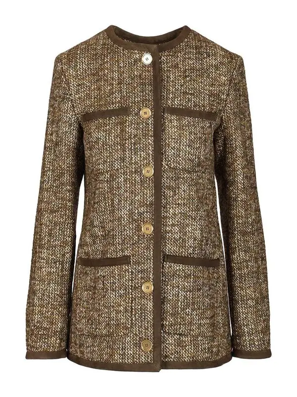 GOLDEN GOOSE Long Boxy Tweed Blazer - Brown