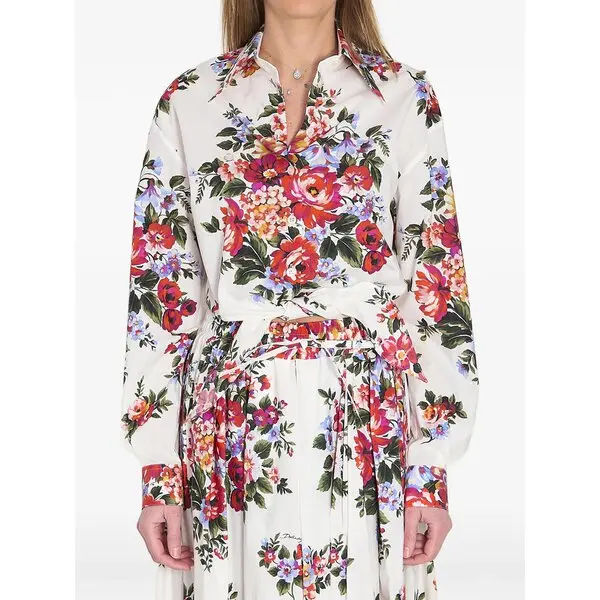 Dolce & Gabbana Floral Print Cotton Shirt - White