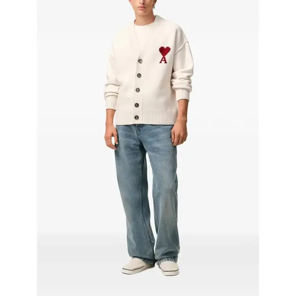 AMI Paris Wool De Coeur Cardigan - Cream