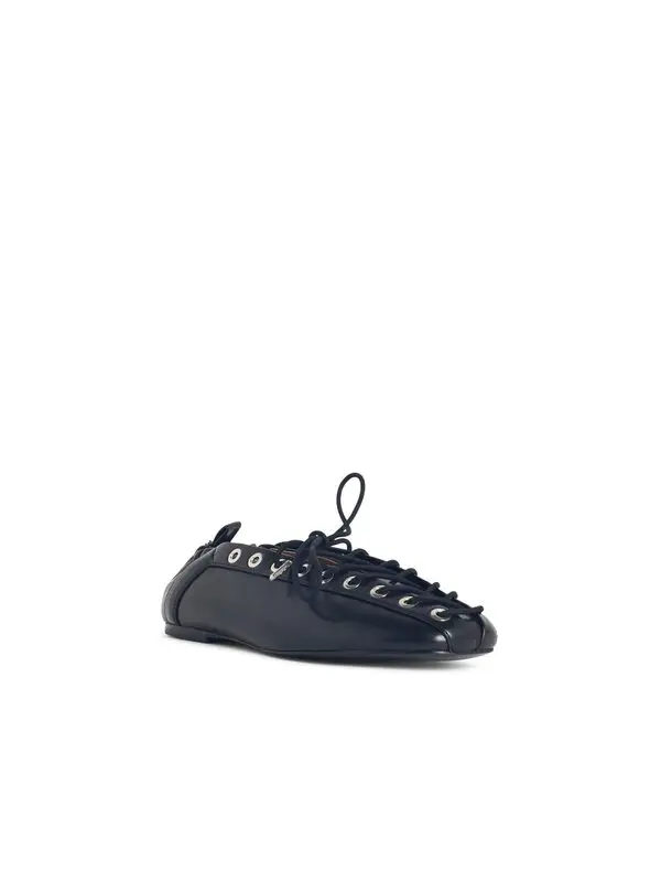 GANNI Lace-up Oleatex Ballet Flats - Black