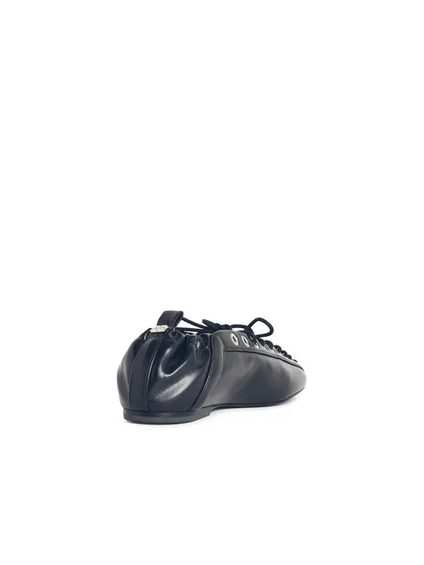 GANNI Lace-up Oleatex Ballet Flats - Black