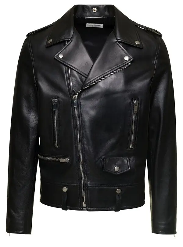 Saint Laurent Biker Jacket With Zipped Pockets In Smooth Leather - Black