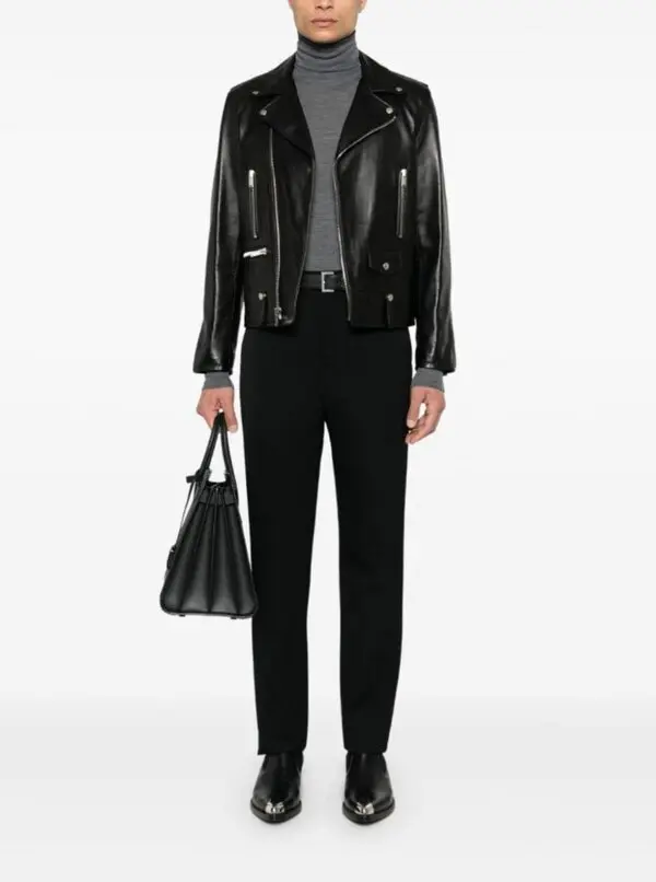 Saint Laurent Biker Jacket With Zipped Pockets In Smooth Leather