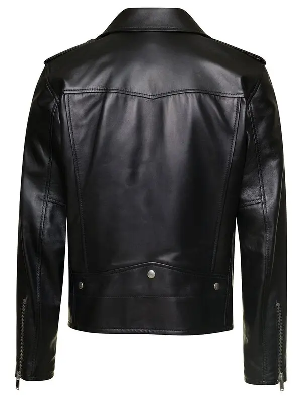 Saint Laurent Biker Jacket With Zipped Pockets In Smooth Leather