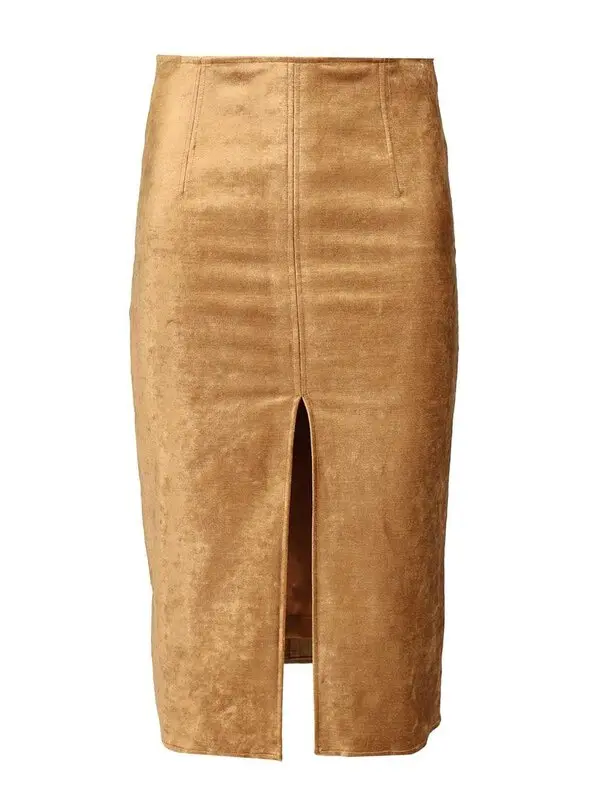 FORTE_FORTE Stretch Velvet Pencil Skirt - Gold