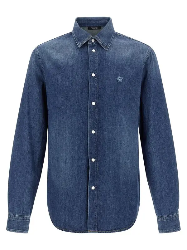 Versace Medusa' Patch Shirt - Blue