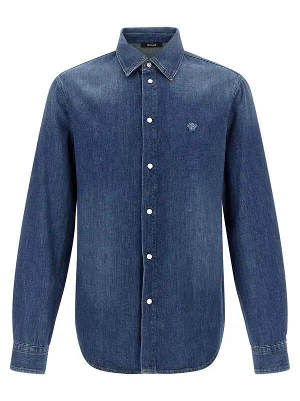 Versace Medusa' Patch Shirt - Blue