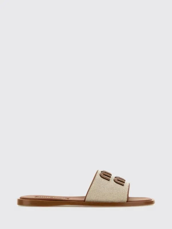 Miu Miu Canvas And Leather Mules With Logo