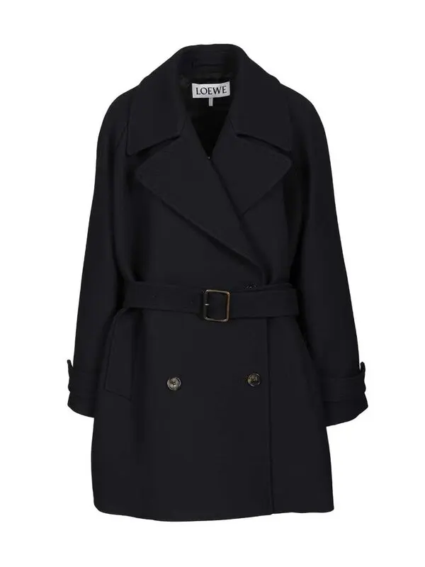 Loewe Double-breasted Wool Blend Drill Coat - Blue