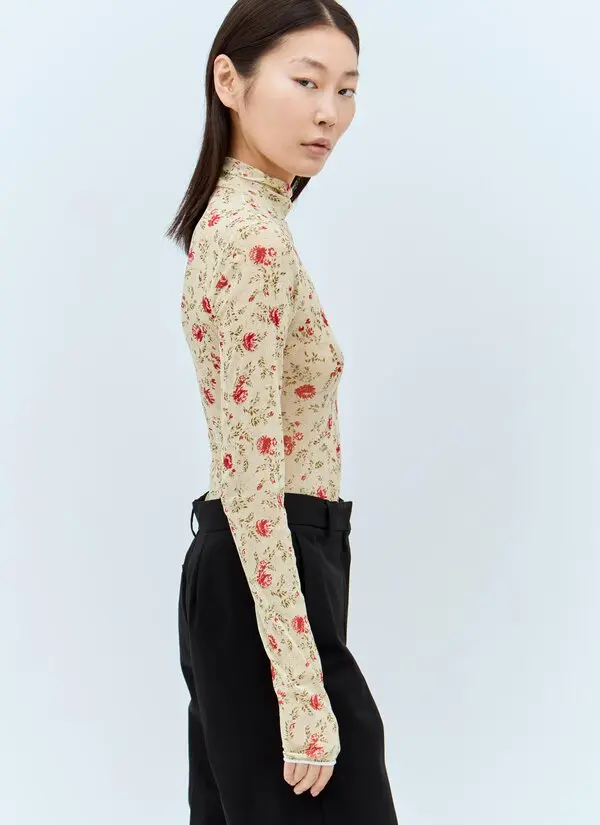 Prada Printed Stretch Tulle Bodysuit