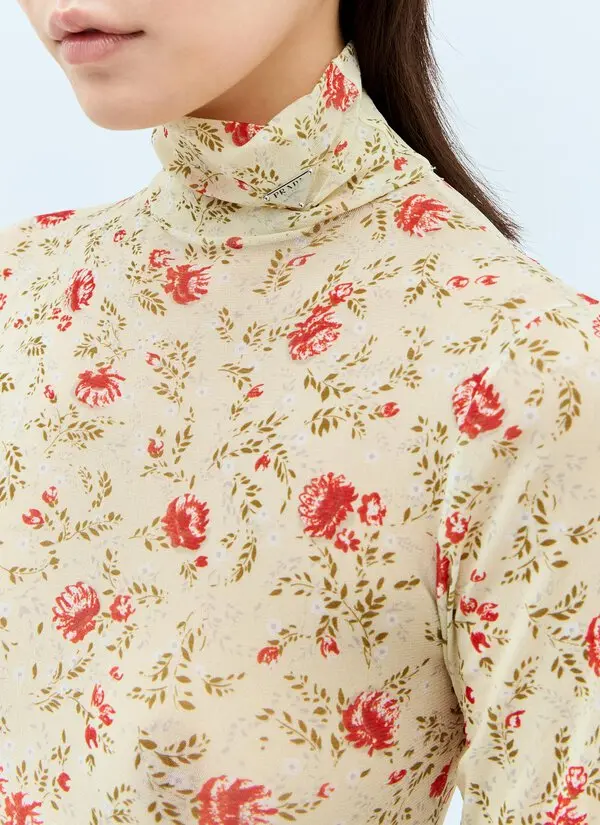 Prada Printed Stretch Tulle Bodysuit