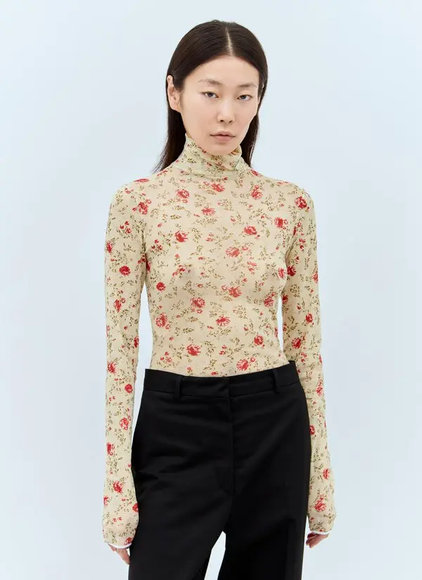 Prada Printed Stretch Tulle Bodysuit
