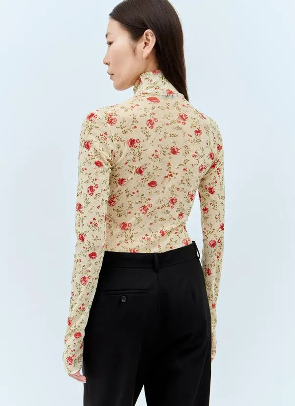 Prada Printed Stretch Tulle Bodysuit