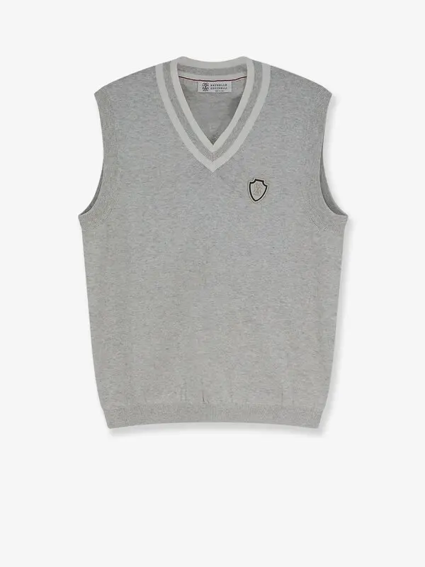 Brunello Cucinelli Cotton Vest With Front Logo Patch - Multicolor
