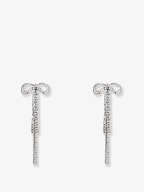 SELF-PORTRAIT Double Crystal Bow Earrings - Silver