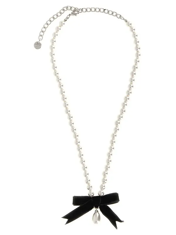 SELF-PORTRAIT Black Bow Pearl' Necklace