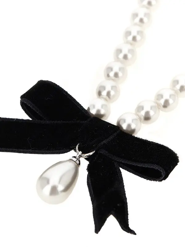 SELF-PORTRAIT Black Bow Pearl' Necklace