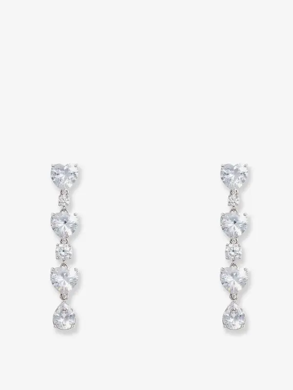 SELF-PORTRAIT Crystal Heart Tiered Earrings - Silver