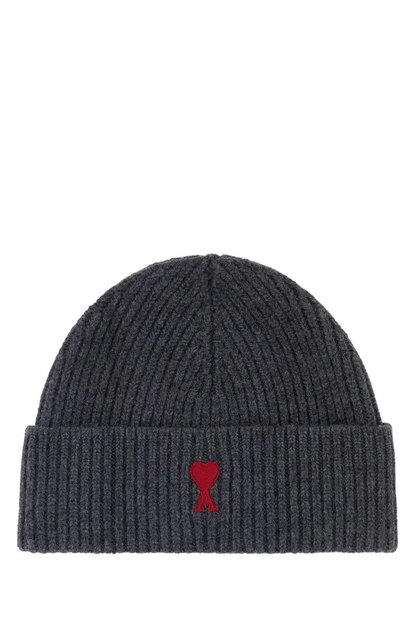 AMI Paris Wool Beanie Hat - Gray
