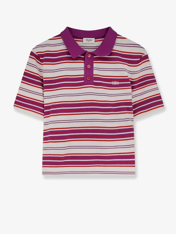Celine Cotton Polo Shirt With Striped Pattern - Multicolor