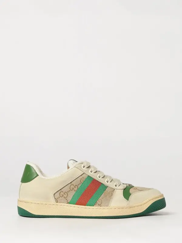Gucci Screener Low-top Leather And Cotton Sneakers With Gg Monogram - Cream