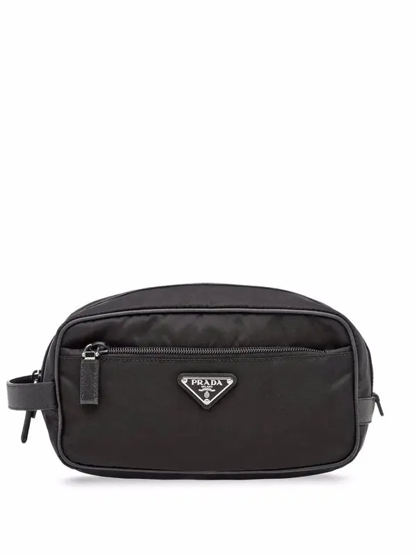 Prada Re-nylon And Saffiano Leather Travel Pouch - Black
